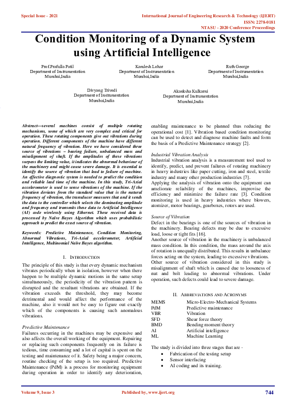 (PDF) Condition Monitoring of a Dynamic System using Artificial ...