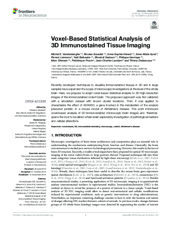 (PDF) Voxel-Based Statistical Analysis of 3D Immunostained Tissue Imaging