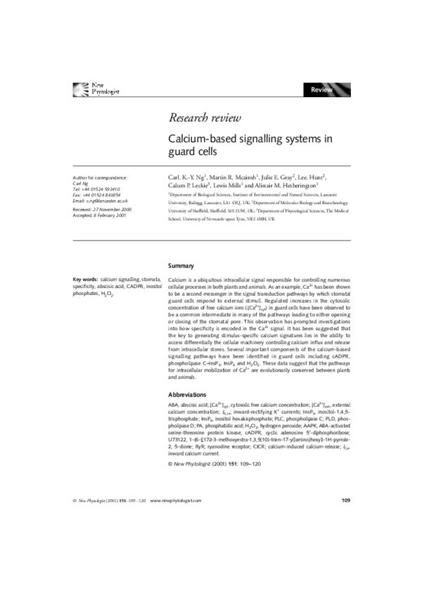 (PDF) Calcium‐based signalling systems in guard cells