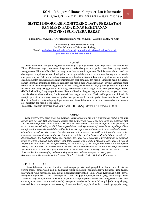 (PDF) Sistem Informasi Monitoring Data Peralatan Dan Mesin Pada Dinas ...