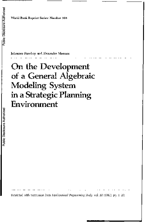 (PDF) On the development of a general algebraic modeling system in a ...