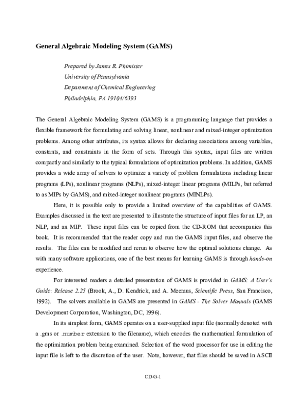 (PDF) General Algebraic Modeling System (GAMS)