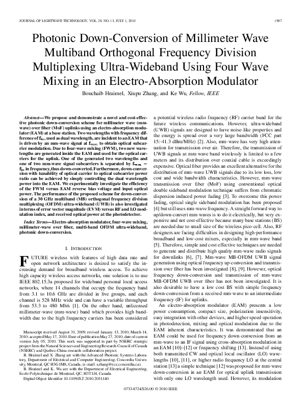 (PDF) Photonic Down-Conversion of Millimeter Wave Multiband Orthogonal ...
