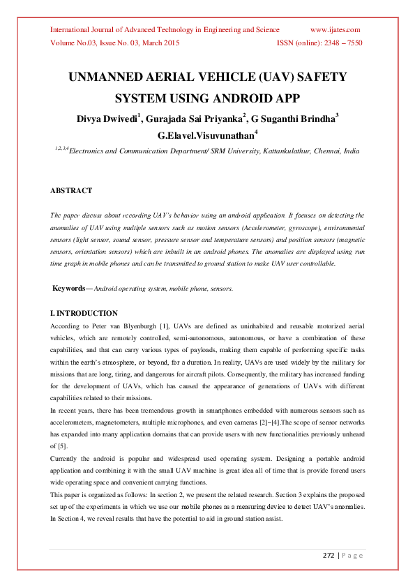 (PDF) Unmanned Aerial Vehicle (Uav) Safety System Using Android App