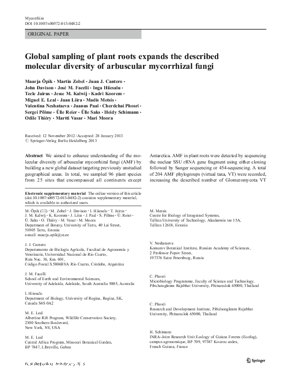 (PDF) Global sampling of plant roots expands the described molecular ...