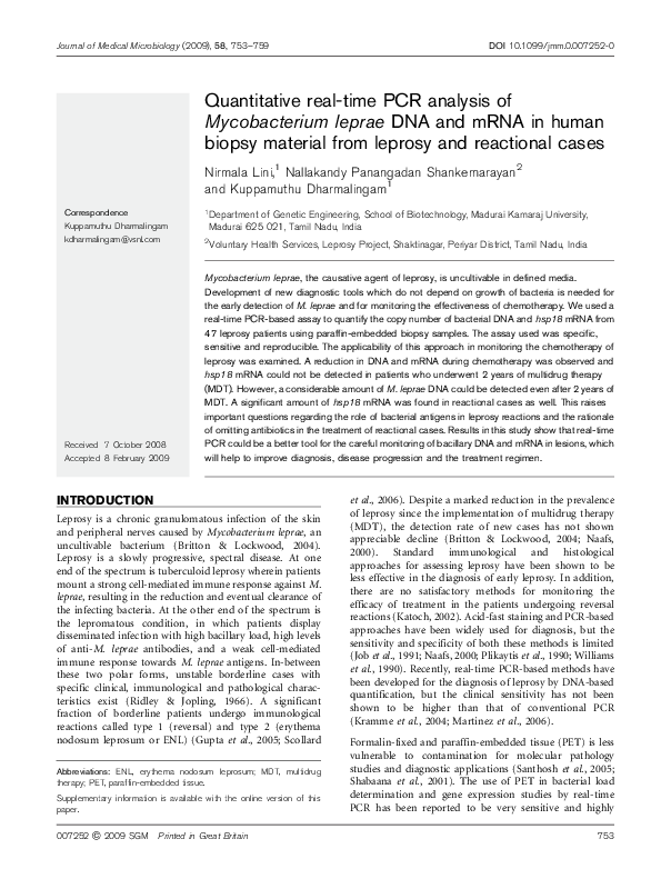 (PDF) Quantitative real-time PCR analysis of Mycobacterium leprae DNA ...