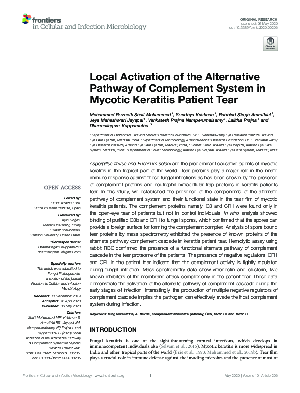 (PDF) Local Activation of the Alternative Pathway of Complement System in Mycotic Keratitis ...