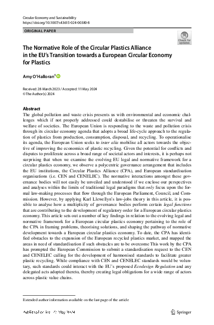(PDF) The Normative Role of the Circular Plastics Alliance in the EU’s ...