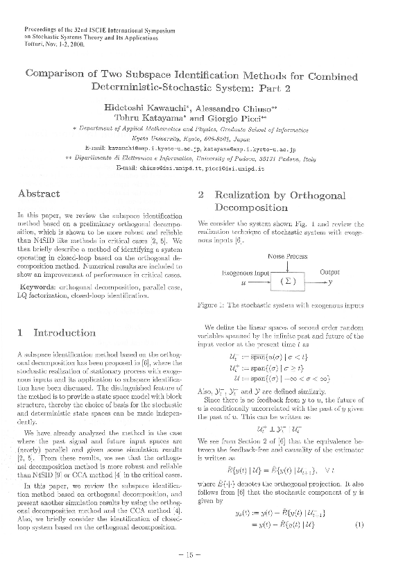 (PDF) Comparison of Two Subspace Identification Methods for Combined Deterministic-Stochastic ...