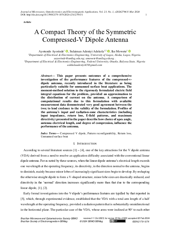 (PDF) A Compact Theory of the Symmetric Compressed-V Dipole Antenna
