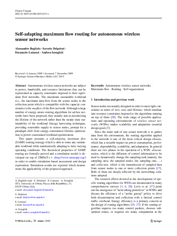 (PDF) Self-adapting maximum flow routing for autonomous wireless sensor ...