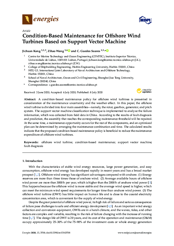 Pdf Condition Based Maintenance For Offshore Wind Turbines Based On Support Vector Machine