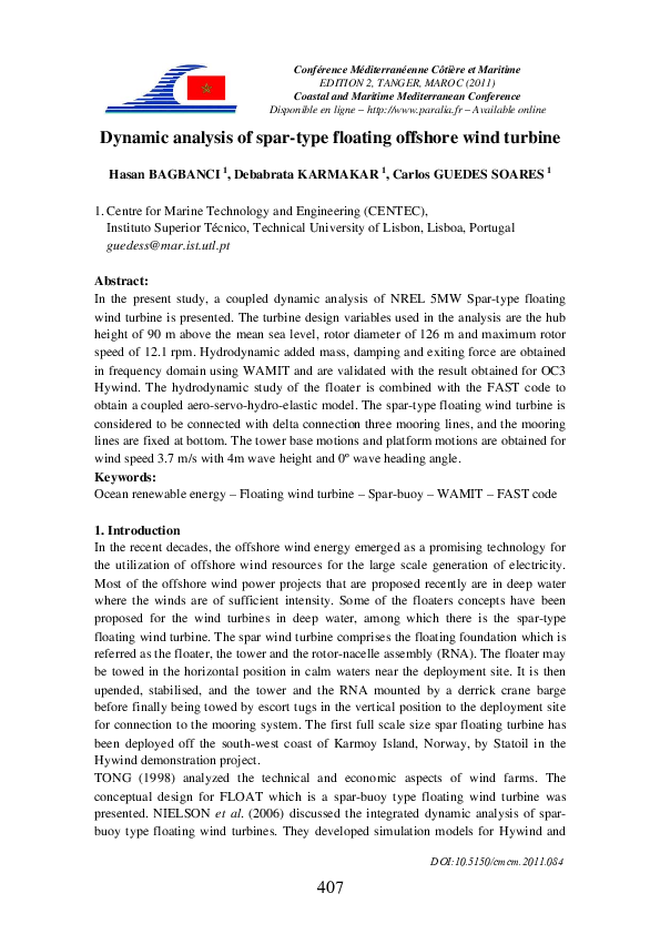 Pdf Dynamic Analysis Of Spar Type Floating Offshore Wind Turbine