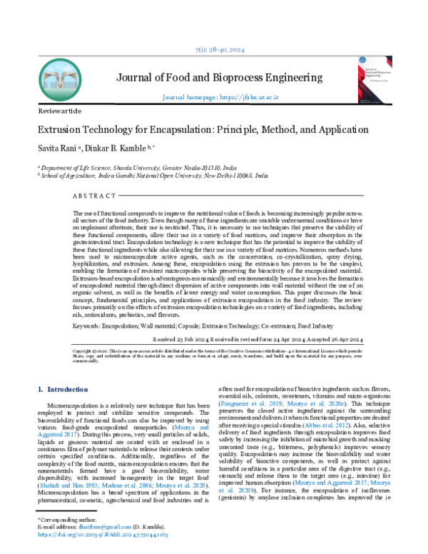 (PDF) Extrusion Technology for Encapsulation: Principle, Method, and Application