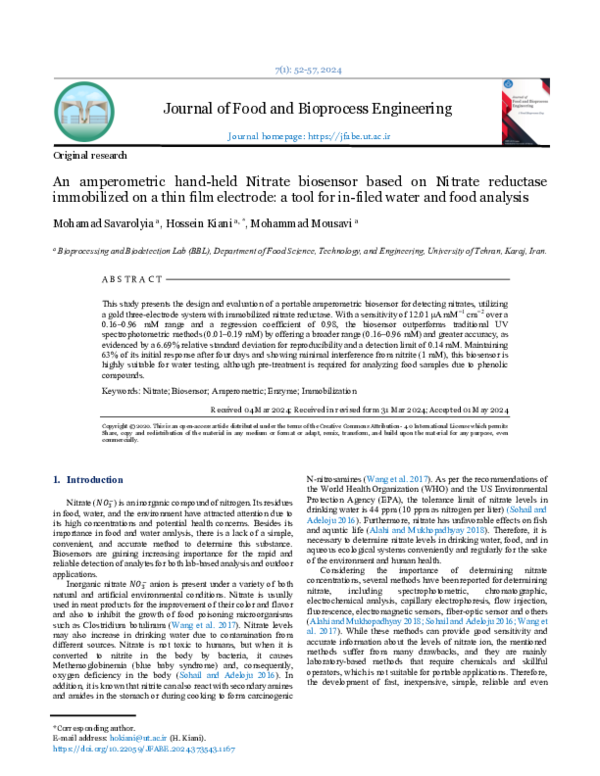 (PDF) An amperometric hand-held Nitrate biosensor based on Nitrate ...