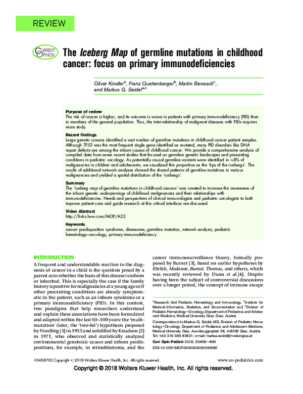 (PDF) The Iceberg Map of germline mutations in childhood cancer