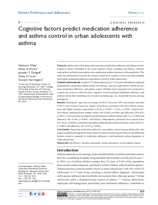 (PDF) Cognitive factors predict medication adherence and asthma control ...