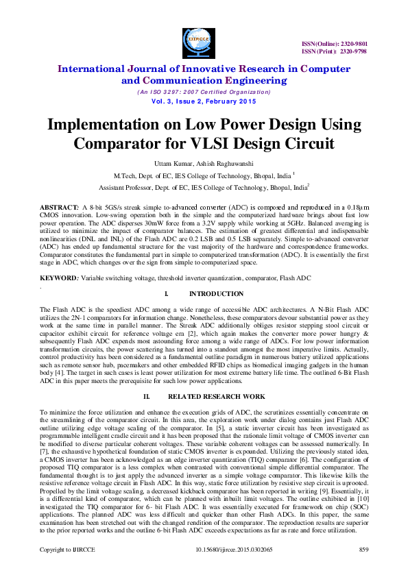 (PDF) Implementation on Low Power Design UsingComparator for VLSI Design Circuit
