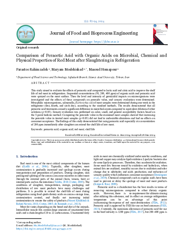 (PDF) Comparison of Peracetic Acid with Organic Acids on Microbial ...