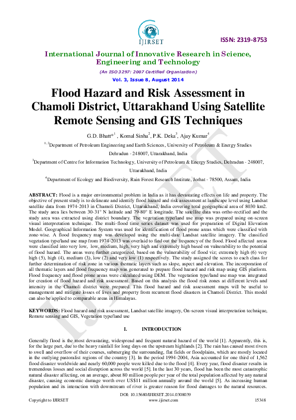 (PDF) Flood Hazard and Risk Assessment in Chamoli District, Uttarakhand Using Satellite Remote ...