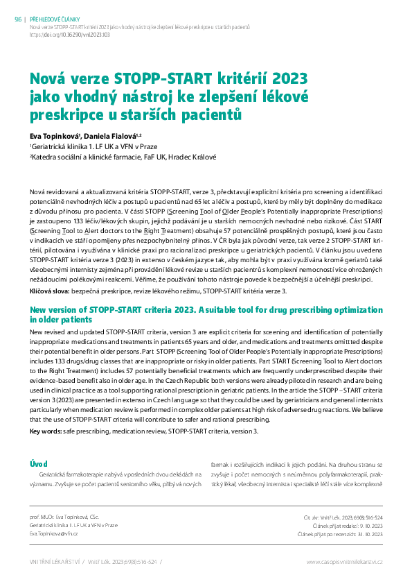 (PDF) New version of STOPP­‑START criteria 2023. A suitable tool for ...