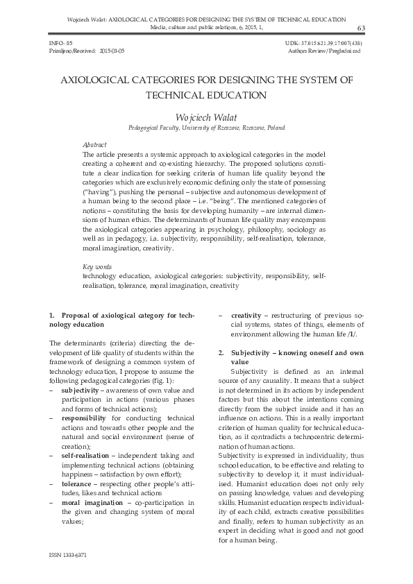 (PDF) Axiological Categories for Designing the System of Technical ...