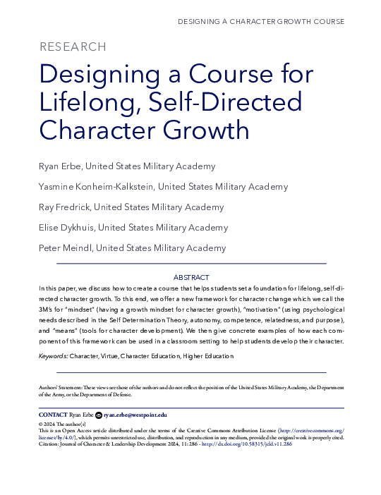 (PDF) Designing a Course for Lifelong, Self-Directed Character Growth
