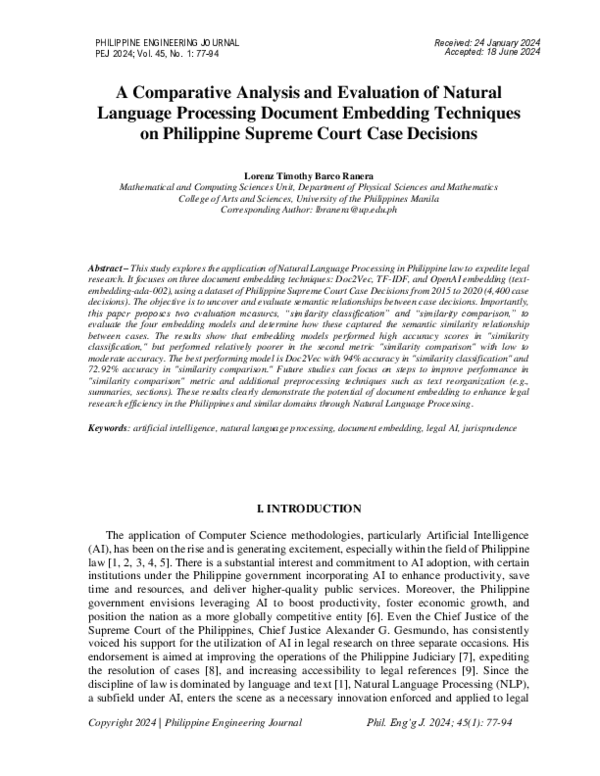 (PDF) A Comparative Analysis and Evaluation of Natural Language Processing Document Embedding ...