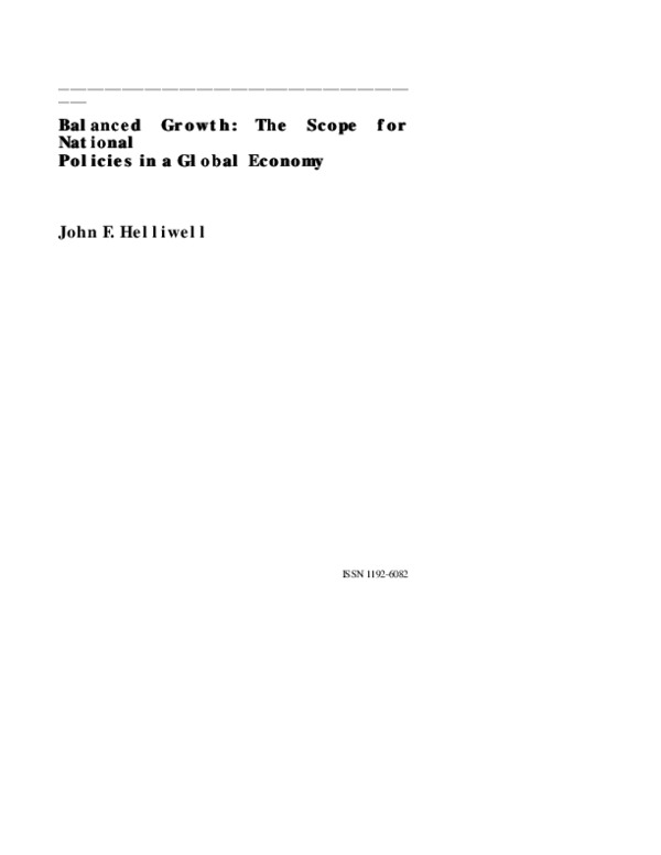 (PDF) Balanced Growth: the Scope for National Policies in a Global Economy