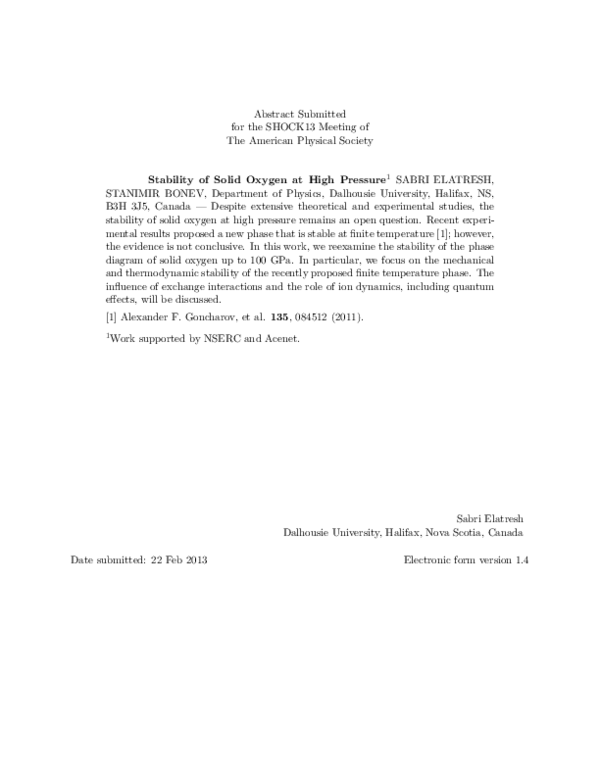 (PDF) Stability of Solid Oxygen at High Pressure