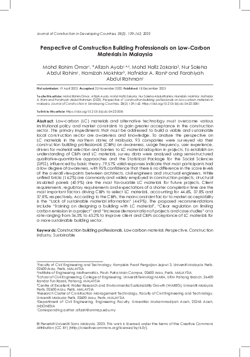 (PDF) Perspective of Construction Building Professionals on Low-Carbon ...