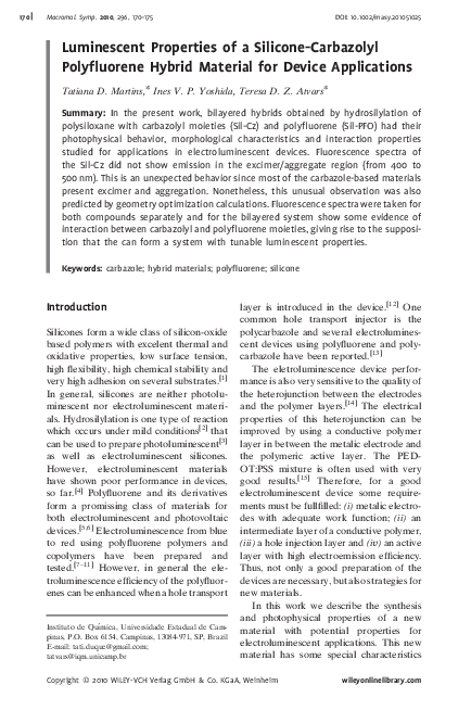 (PDF) Luminescent Properties of a Silicone-Carbazolyl Polyfluorene ...