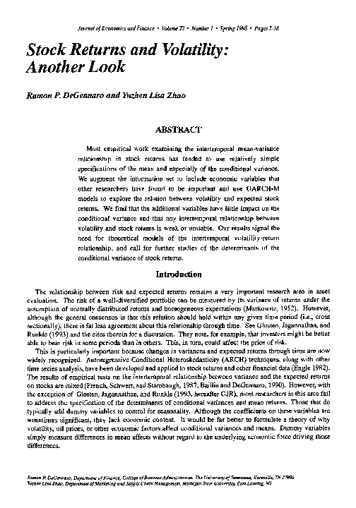(PDF) Stock returns and volatility: Another look