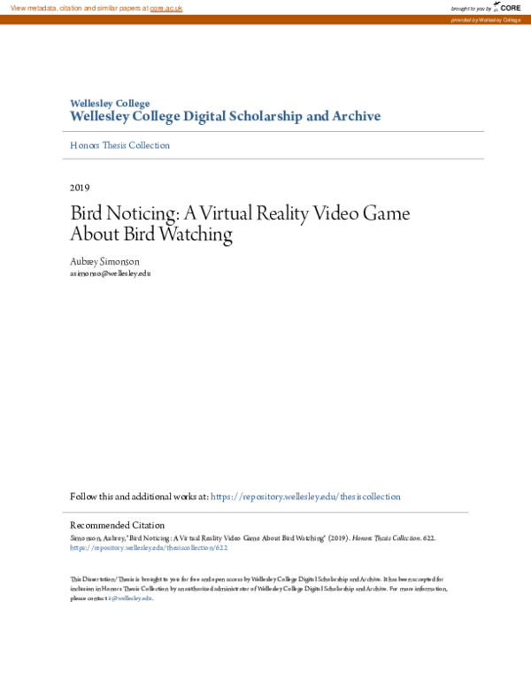 (PDF) Bird Noticing: A Virtual Reality Video Game About Bird Watching