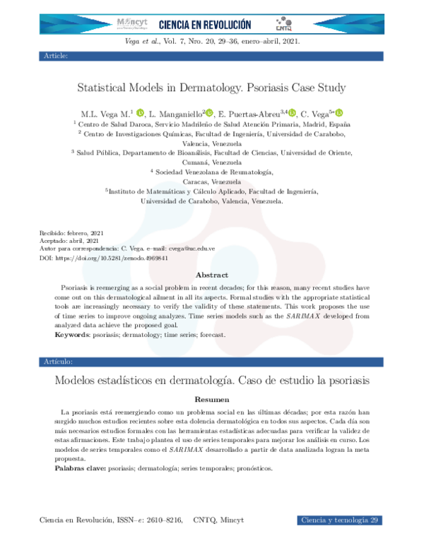 (PDF) Statistical Models in Dermatology. Psoriasis Case Study