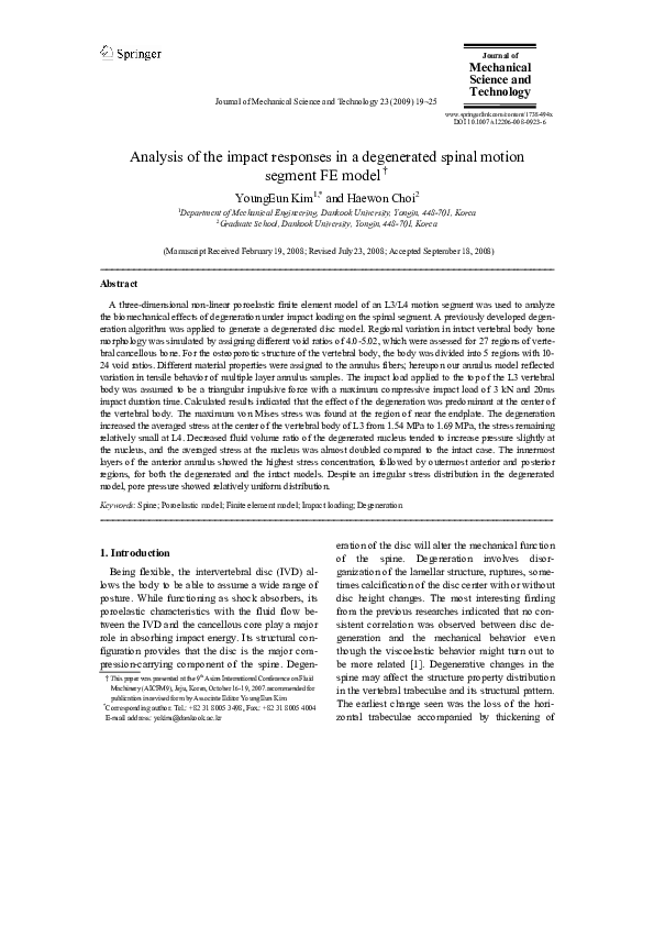 (PDF) Analysis of the impact responses in a degenerated spinal motion ...