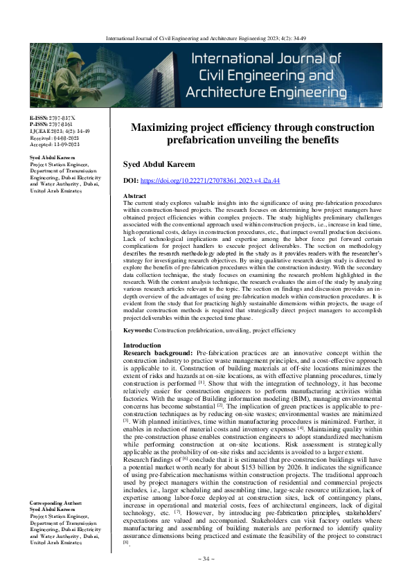 (PDF) Maximizing project efficiency through construction prefabrication ...