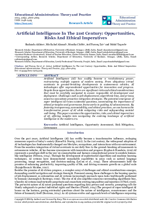 (PDF) Artificial Intelligence in the 21st Century: Opportunities, Risks and Ethical Imperatives