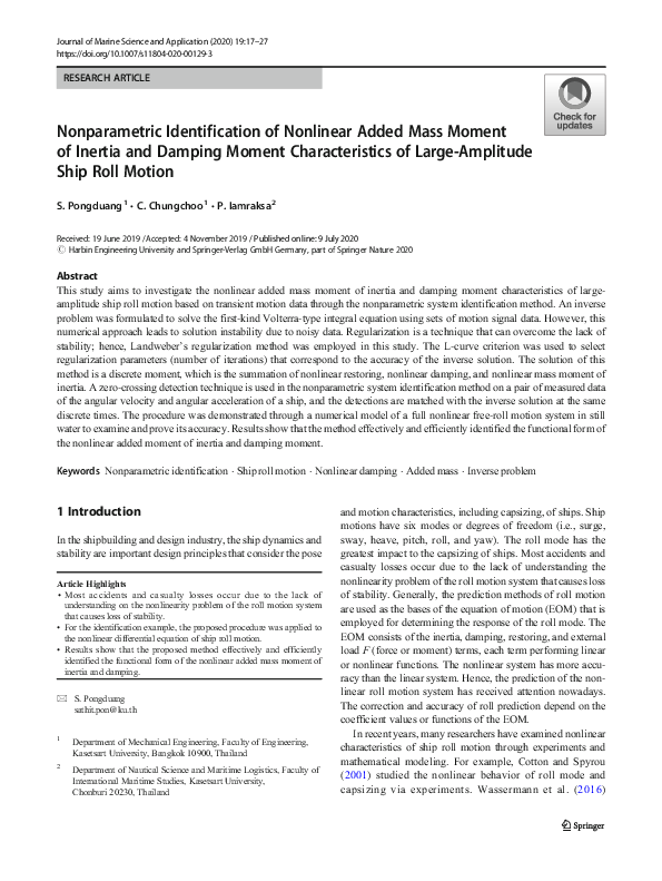 (PDF) Nonparametric Identification of Nonlinear Added Mass Moment of Inertia and Damping Moment ...