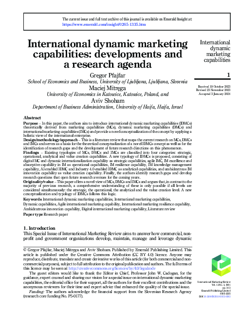 (PDF) International dynamic marketing capabilities: developments and a ...