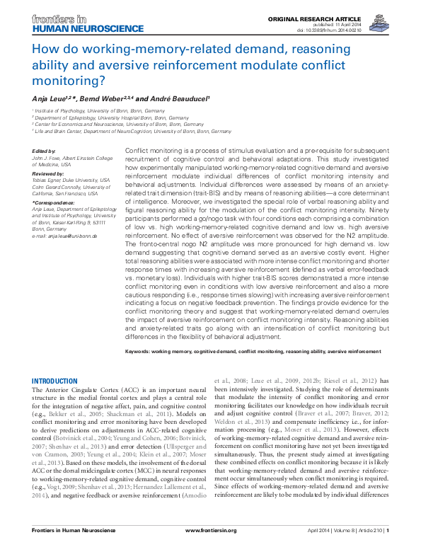(PDF) How do working-memory-related demand, reasoning ability and aversive reinforcement ...