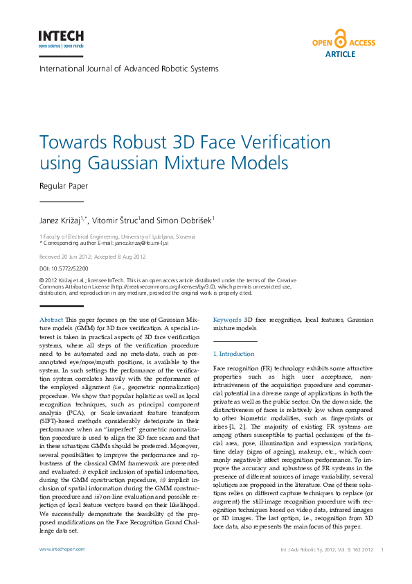 (PDF) Towards Robust 3D Face Verification Using Gaussian Mixture Models