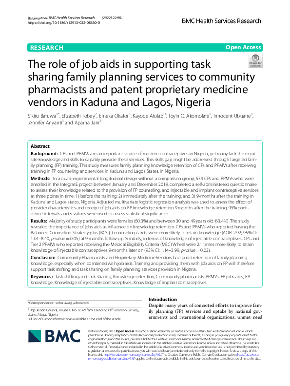(PDF) The role of job aids in supporting task sharing family planning ...