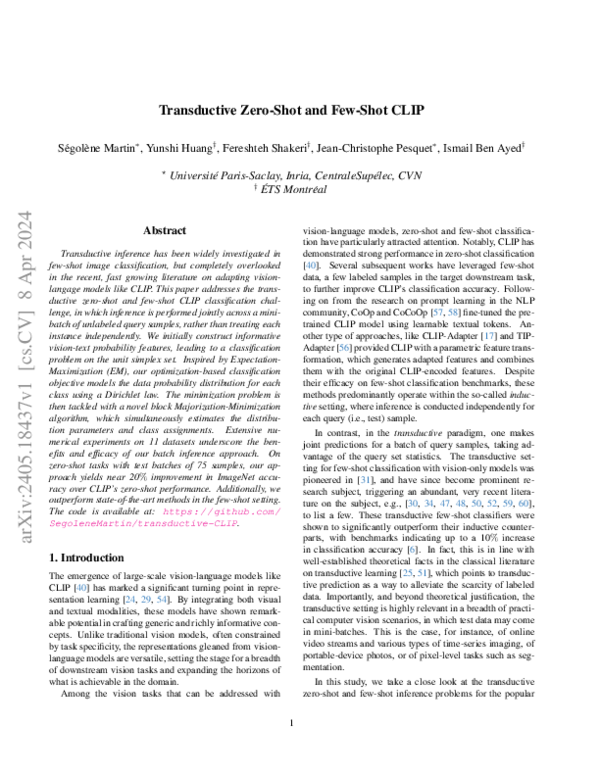 (PDF) Transductive Zero-Shot and Few-Shot CLIP