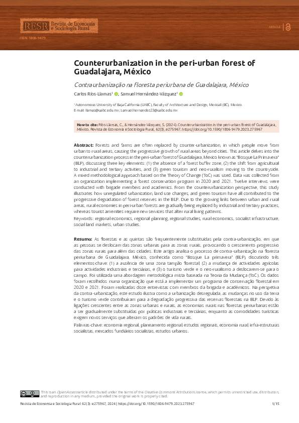 (PDF) Counterurbanization in the peri-urban forest of Guadalajara, México