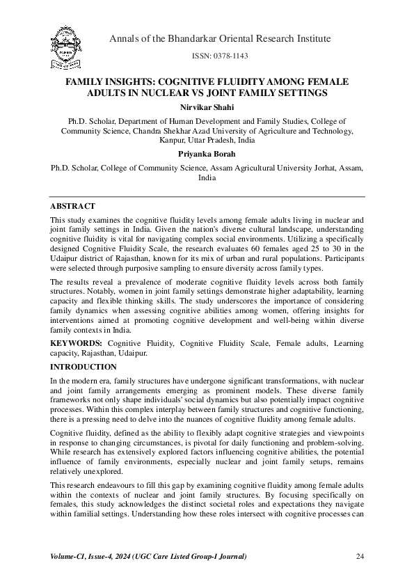 (PDF) FAMILY INSIGHTS: COGNITIVE FLUIDITY AMONG FEMALE ADULTS IN ...