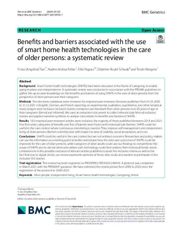 (PDF) Benefits and barriers associated with the use of smart home health technologies in the ...