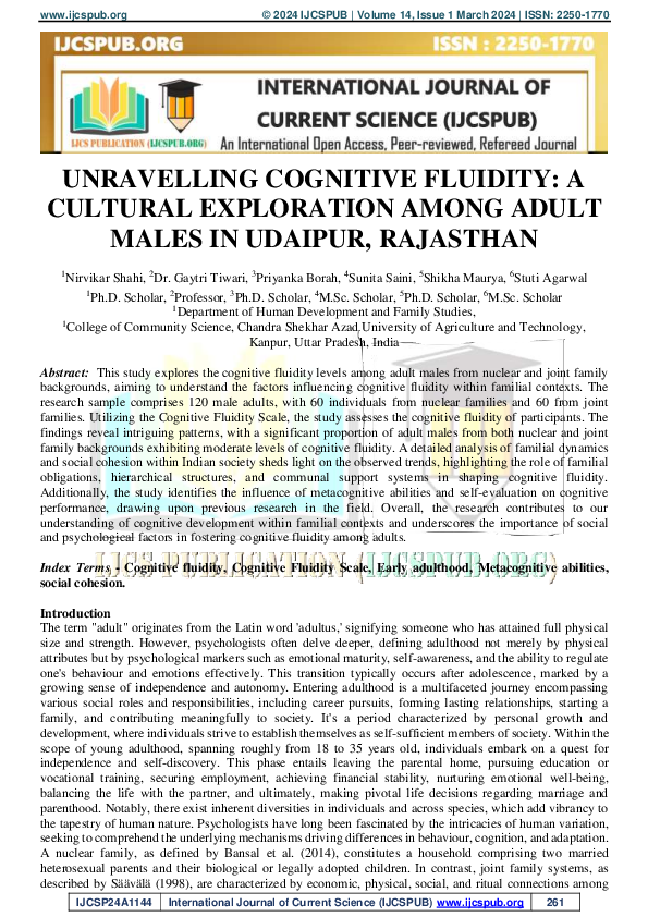 UNRAVELLING COGNITIVE FLUIDITY: A CULTURAL EXPLORATION AMONG ADULT ...