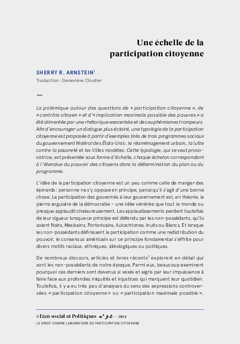(PDF) Sherry R. Arnstein - Une échelle de la participation citoyenne