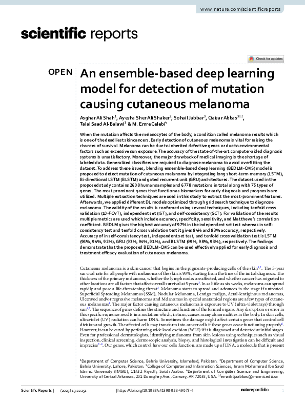 (PDF) An ensemble-based deep learning model for detection of mutation causing cutaneous melanoma
